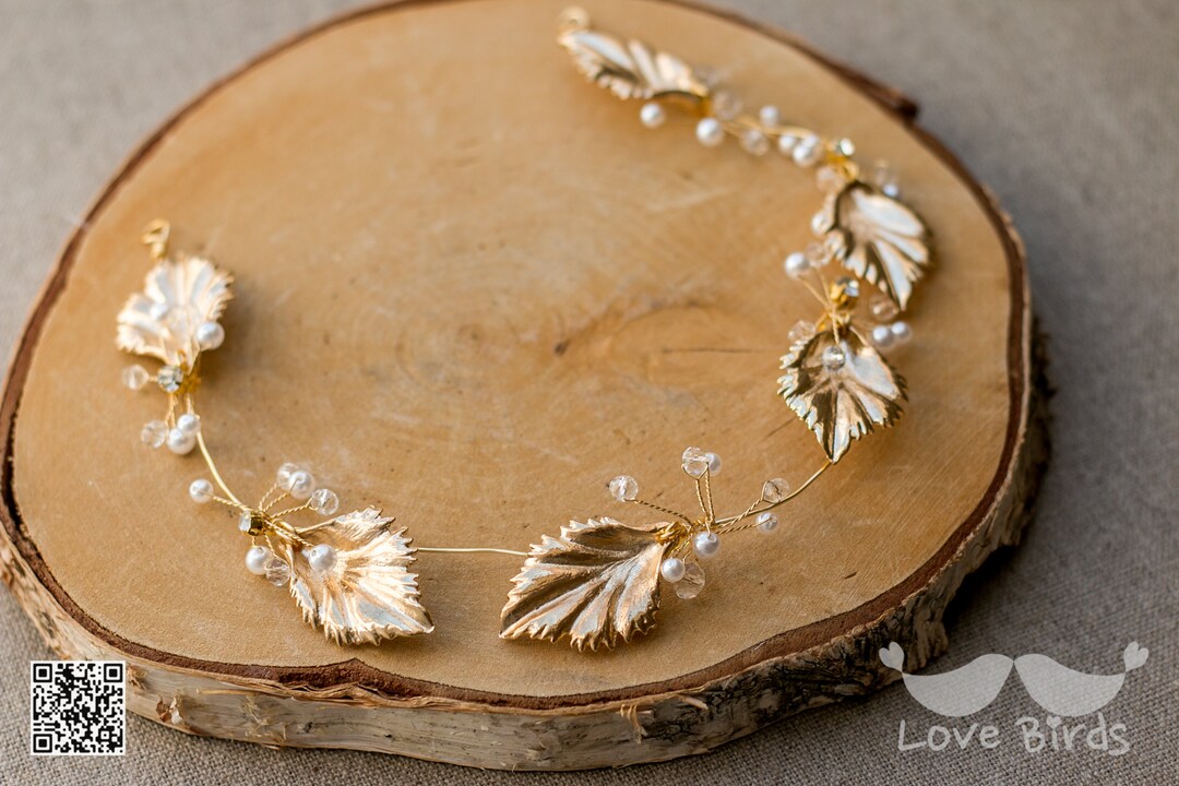Bridal Wreath, Hair Room, Gold Leaves With Pearls - Etsy