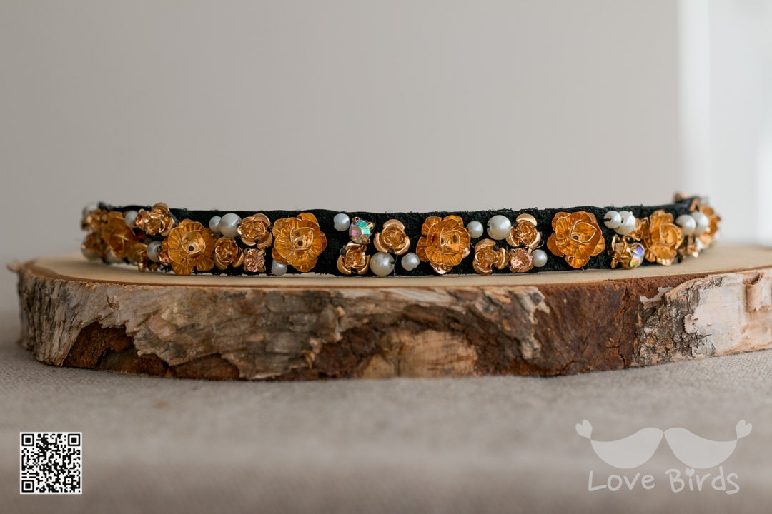 Flor tocado de cinta de pelo negro/oro - Etsy España