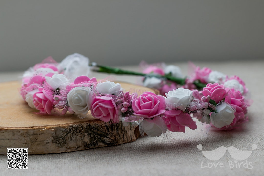 Bridal Flower Wreath - Pink -, Bridal Hair Wreath, Headdress - Etsy