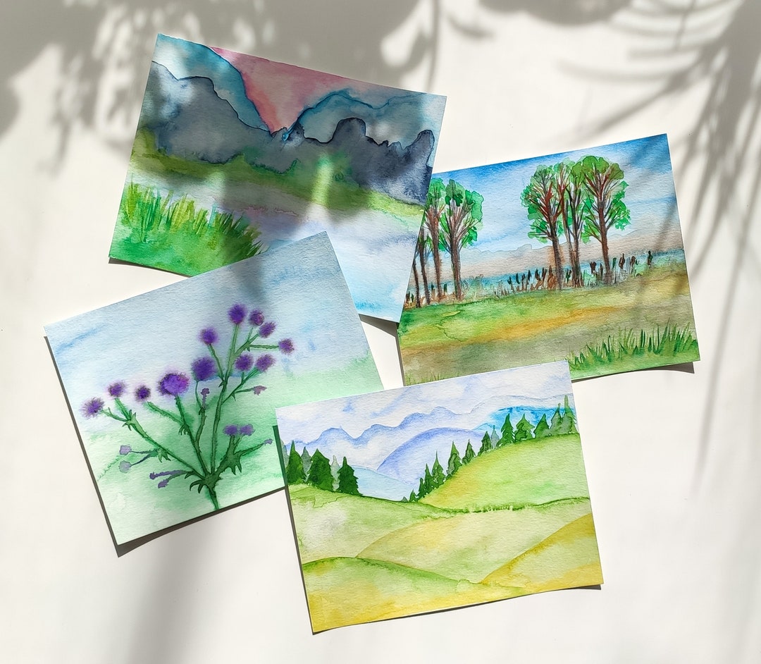 Watercolor Cards Set Set of Postcards Nature Painting - Etsy