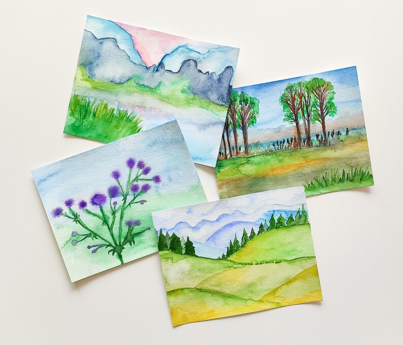Watercolor Cards Set Set of Postcards Nature Painting - Etsy
