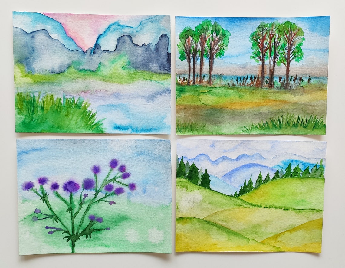 Watercolor Cards Set Set of Postcards Nature Painting - Etsy