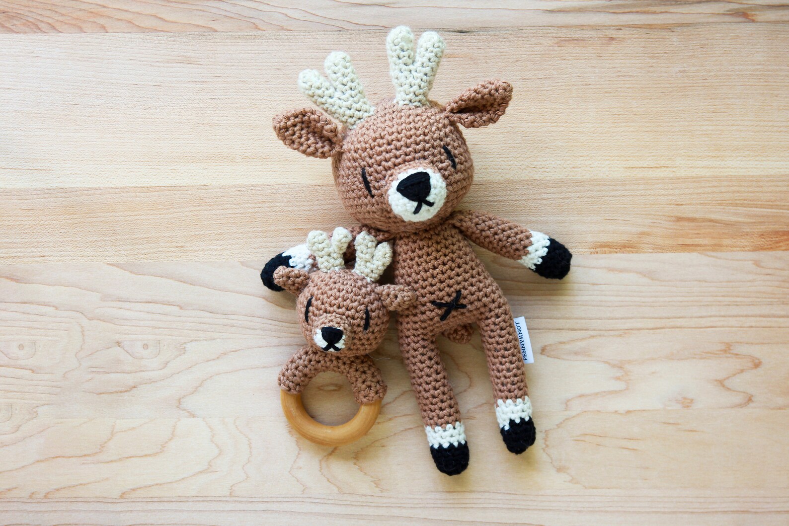 Crochet Deer Buck Rattle Wooden Teether Baby Toy Handmade | Etsy