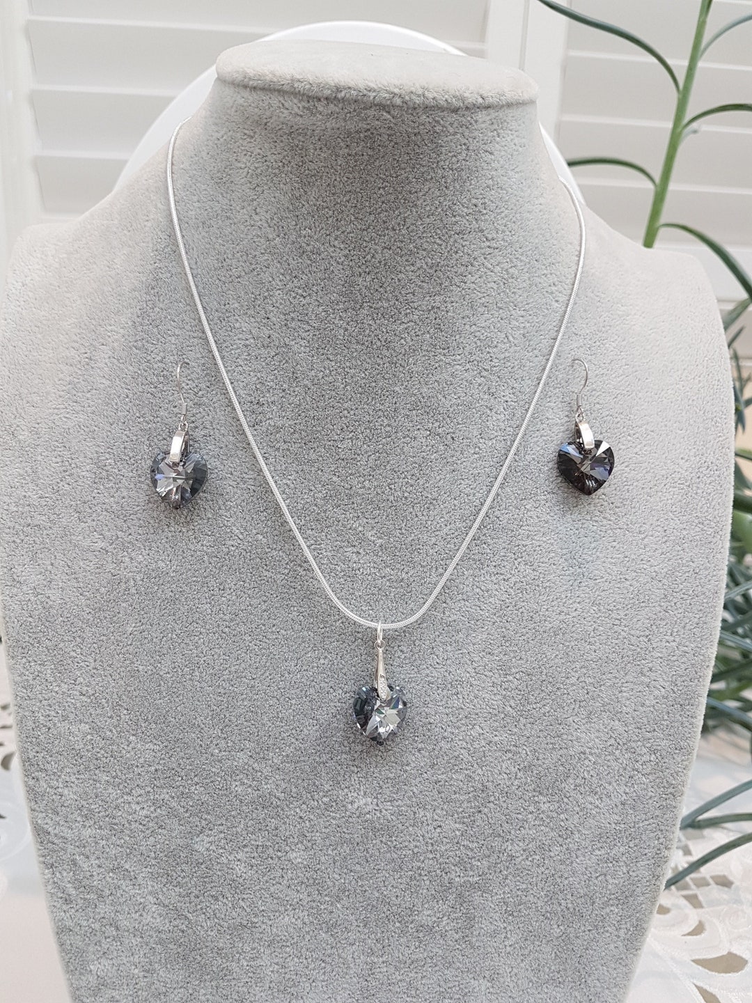 Black Swarovski Crystal Necklace With Matching Earrings - Etsy