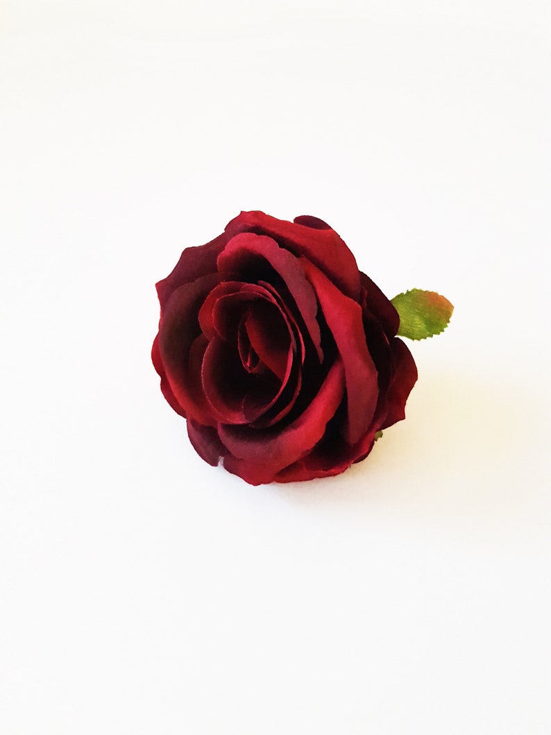 1 Burgundy Rose Head Artificial Silk Flower Dark Red Rose - Etsy
