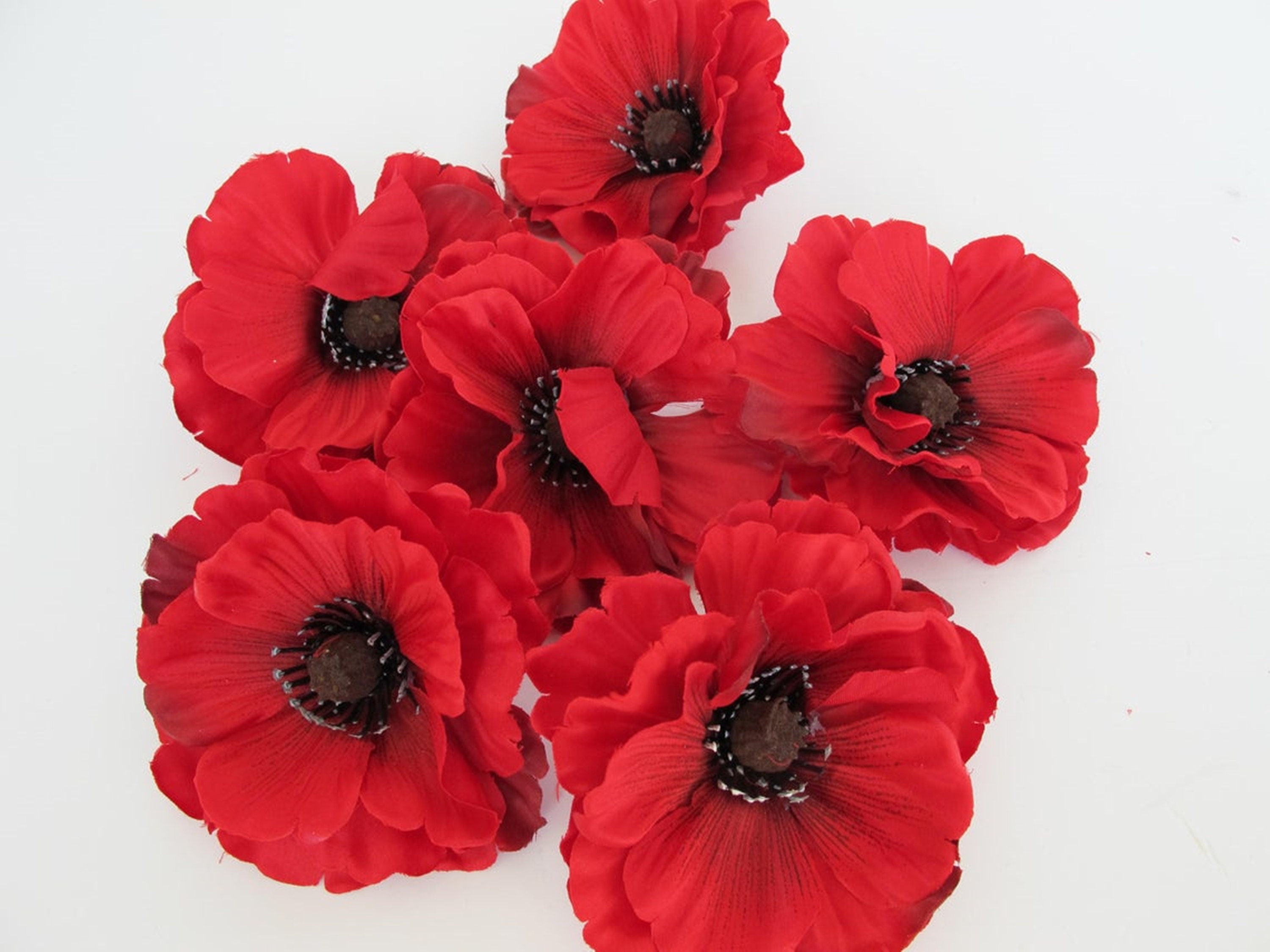 3 Red Poppies Artificial Flowers Silk Dark Red Poppy 4 - Etsy