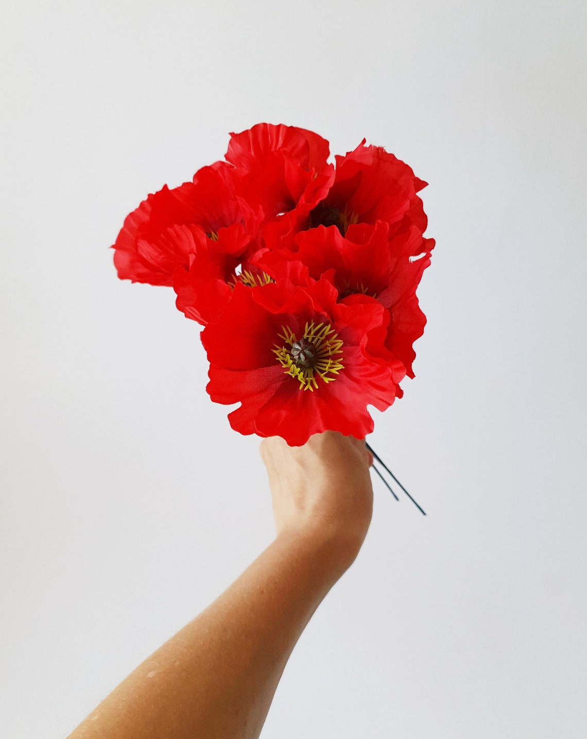 5 Red Poppies Artificial Flowers Silk Dark Red Poppy Flower | Etsy