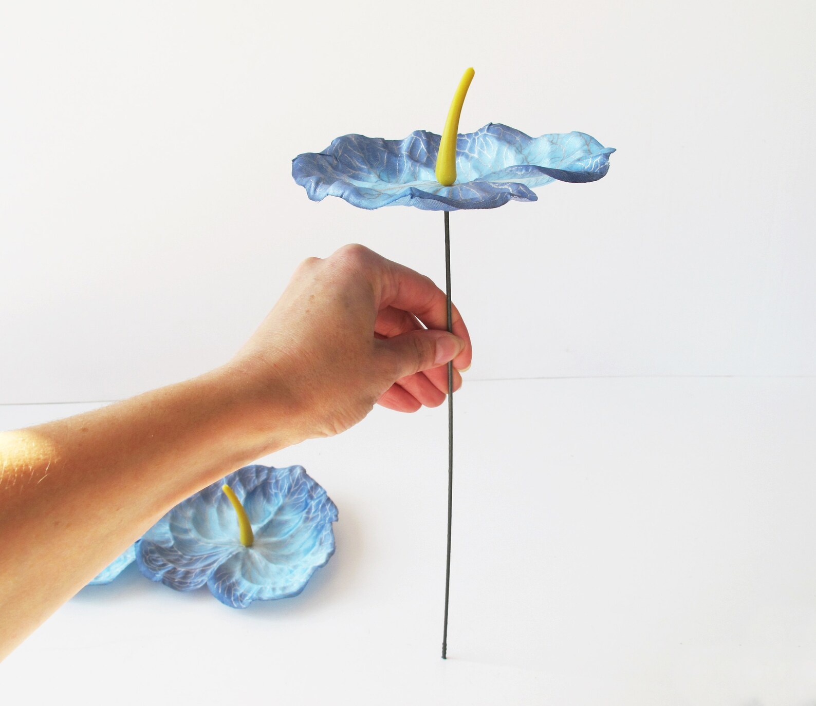 Soft Blue Anthurium - 1 Silk Anthurium, Jumbo Artificial Flowers 5.3 ...