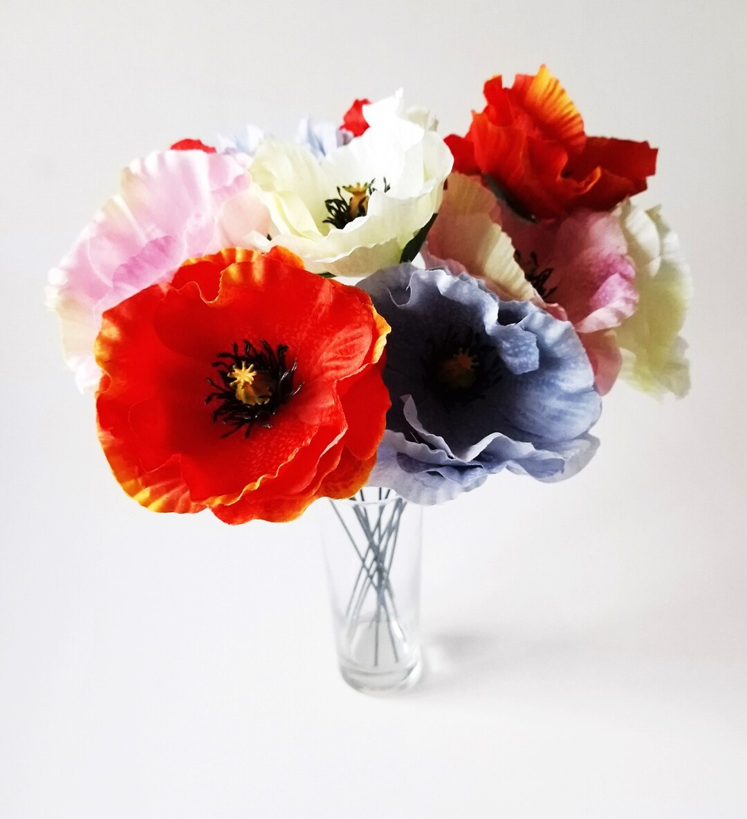 10 Mix Color Poppies Red Pink Orange White Blue Poppies Artificial ...
