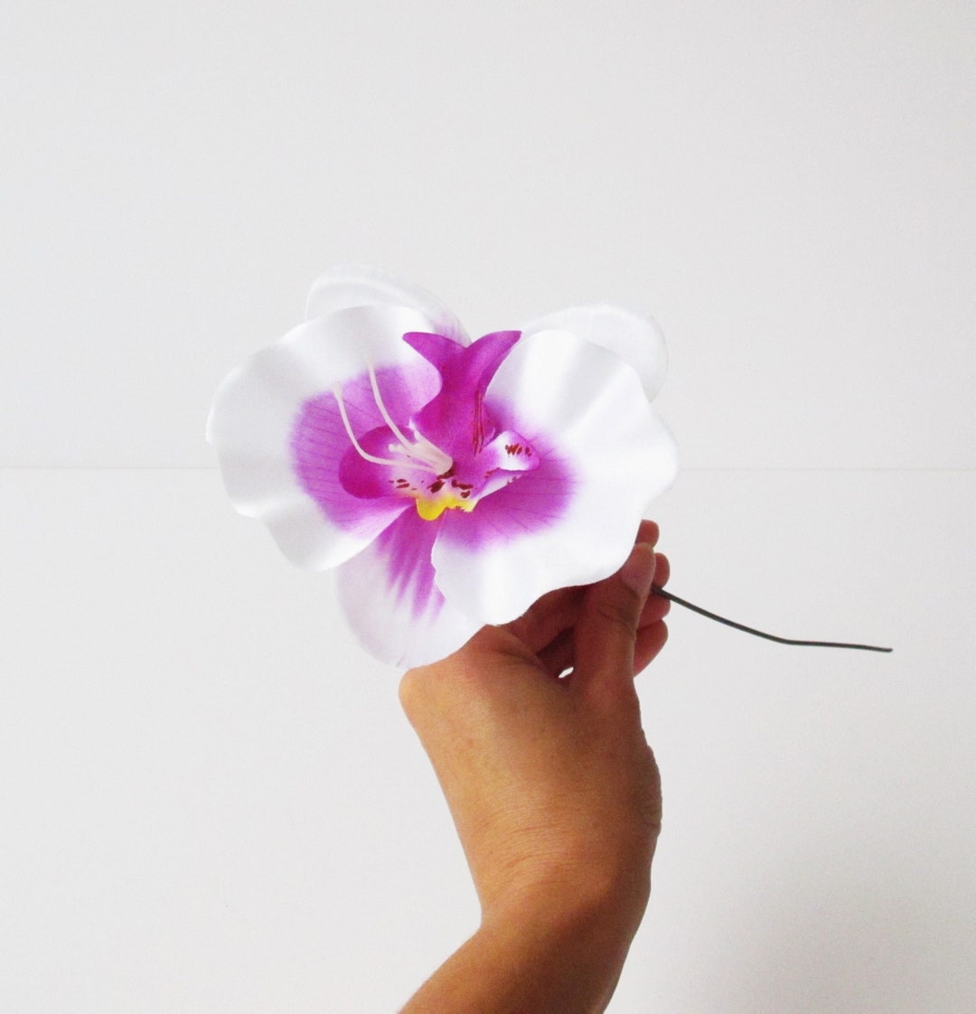 3 Artificial Silk Orchid Heads, Flowers Pink Purple White Orchids 4.7 ...