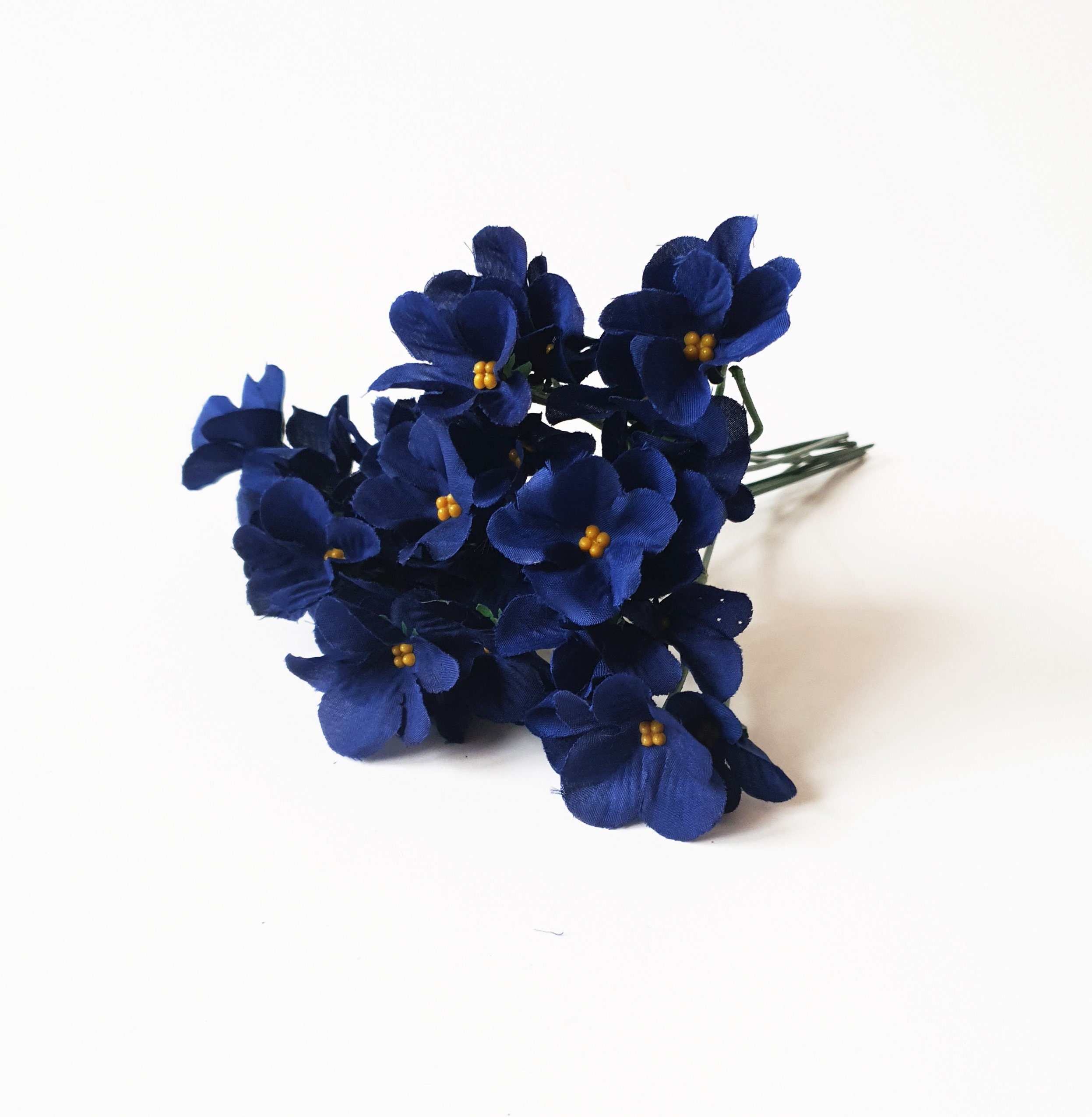 Set of 4 Small Dark Blue Violet Flower Stems, 5 Blossoms per Stem ...