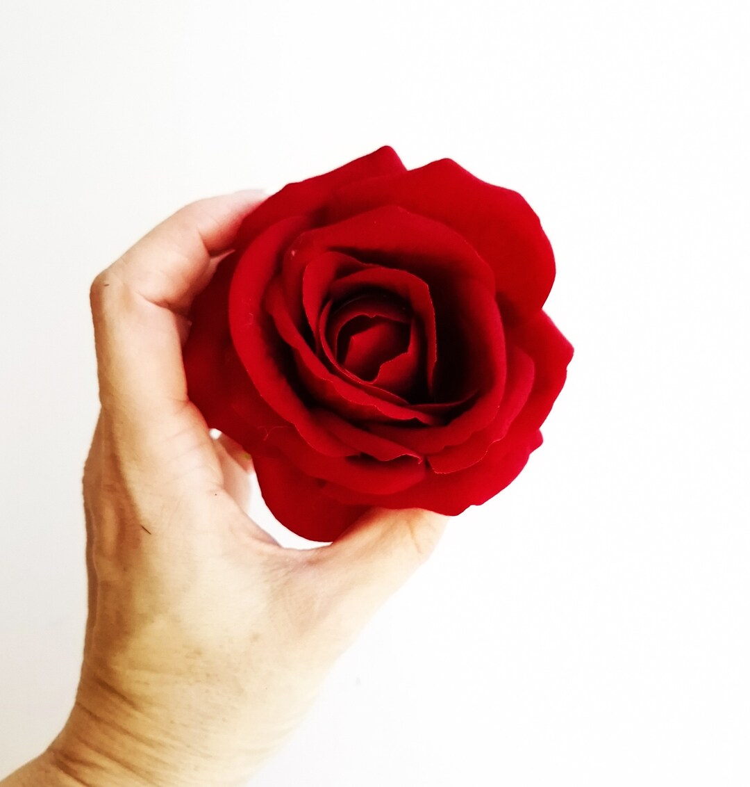 3 Dark Red Velvet Rose, Velour Artificial Roses, Silk Flowers, Silk ...