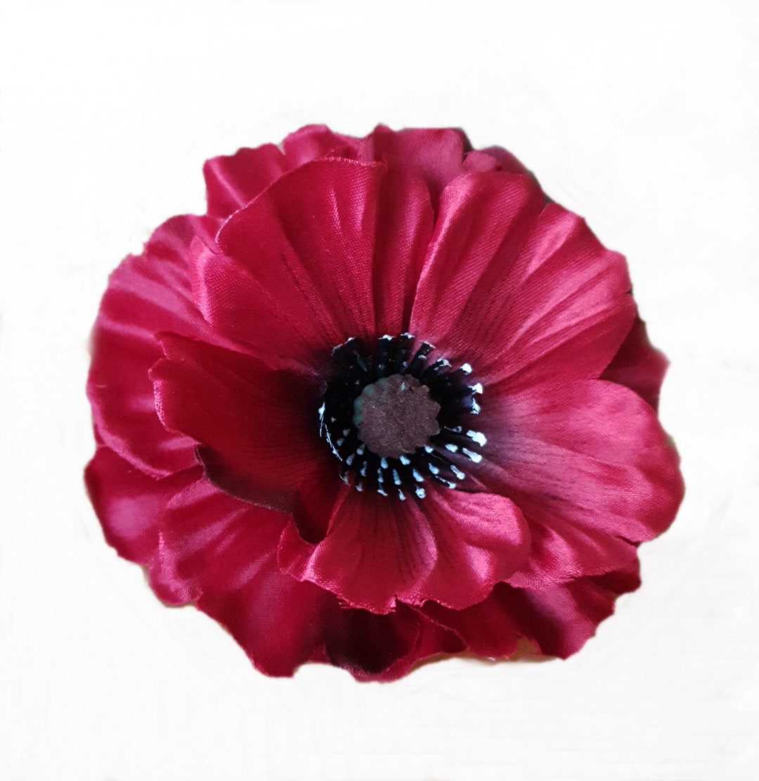 AMAZING 1 Dark Red Poppy With STEM, Burgundy Artificial Flowers Silk ...