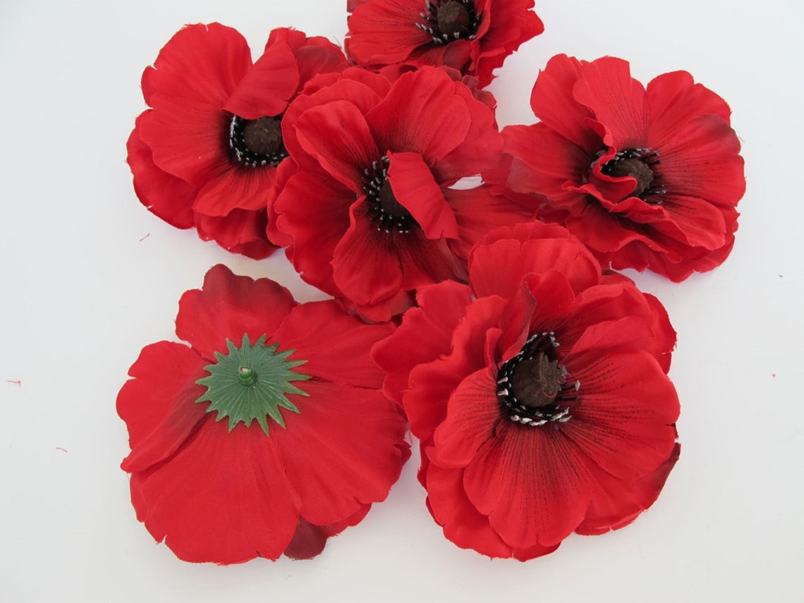 3 Red Poppies Artificial Flowers Silk Dark Red Poppy 4 - Etsy