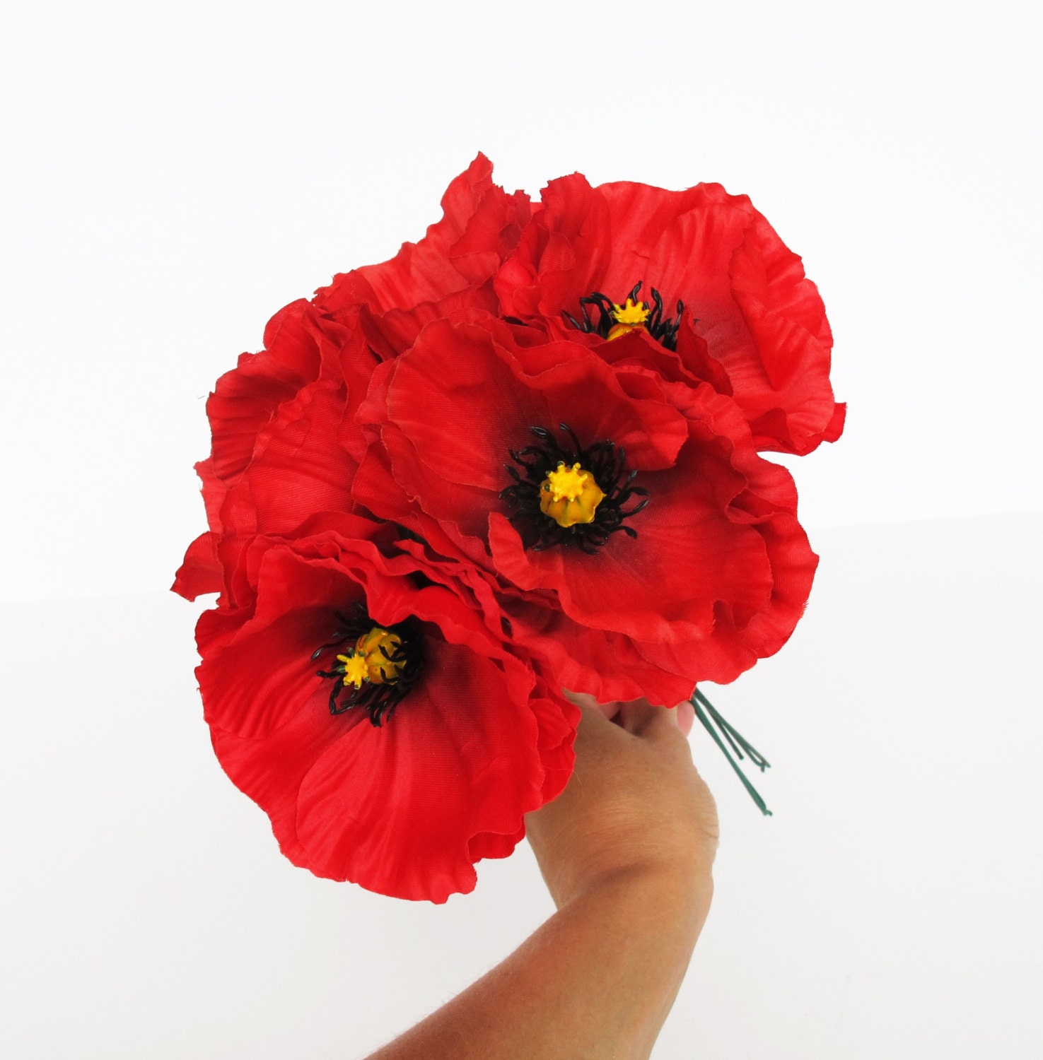 3 Red Poppies Artificial Flowers Silk Poppy 4.3 Flower - Etsy