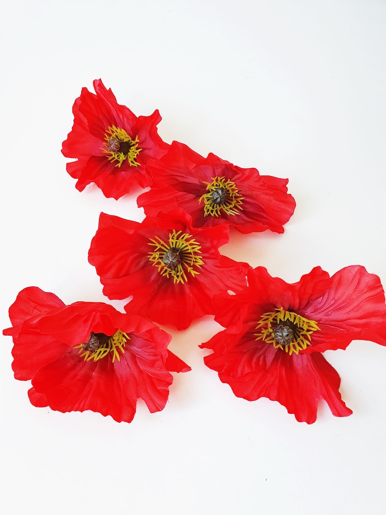 5 Red Poppies Artificial Flowers Silk Dark Red Poppy Flower - Etsy