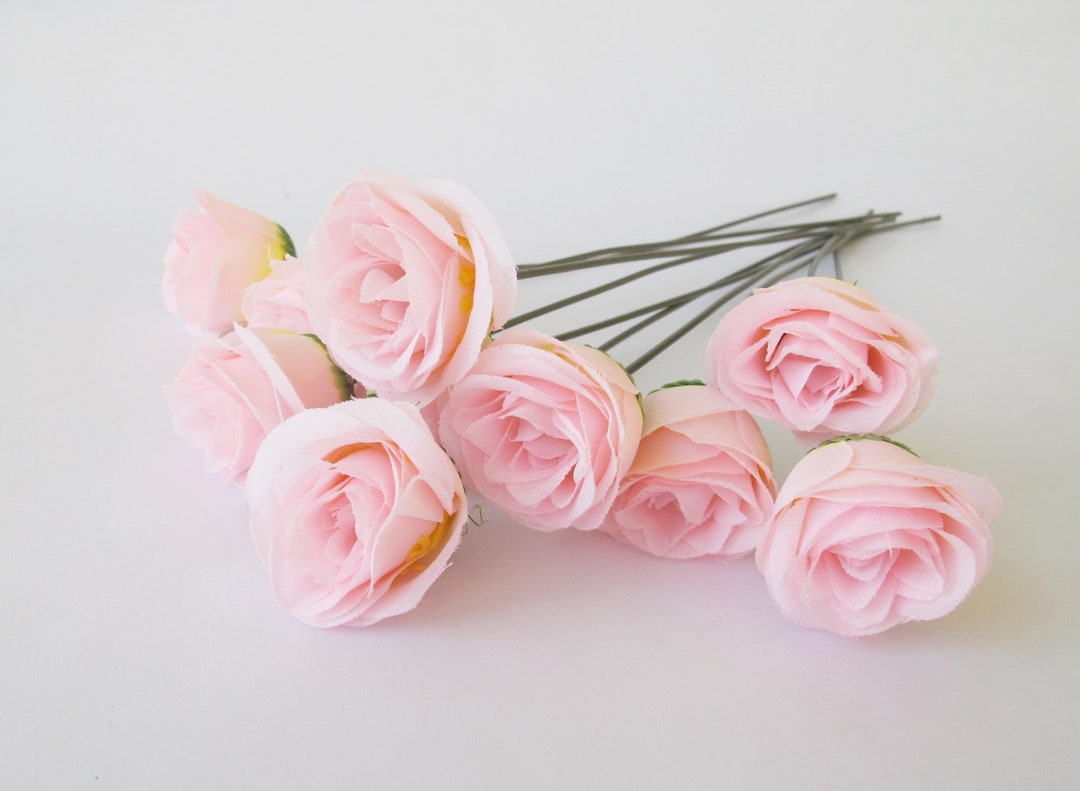 5 Mini Soft Pink Roses Silk Artificial Flowers Rose 1.6" Floral Hair ...