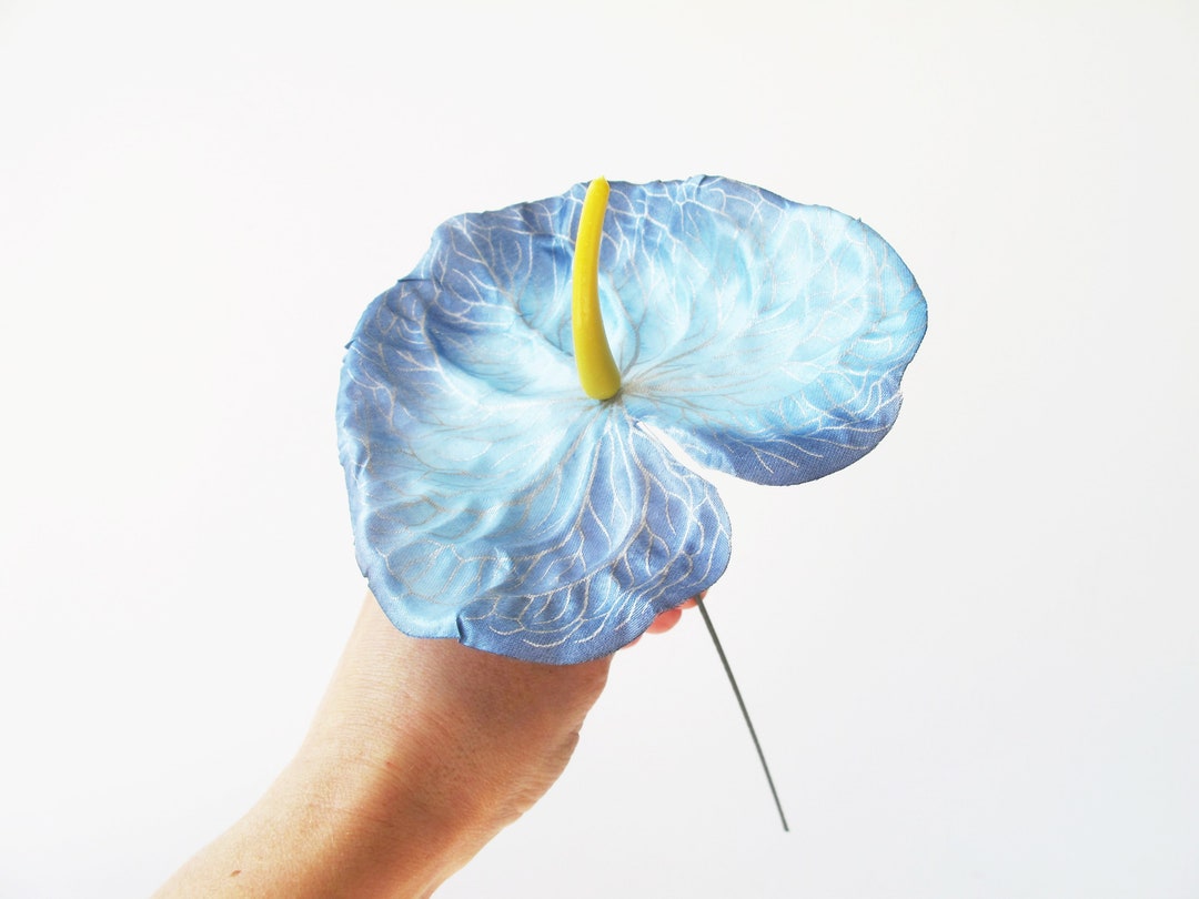 1 Soft Blue Anthurium, Silk Anthurium, Jumbo Artificial Flowers 5.3 ...