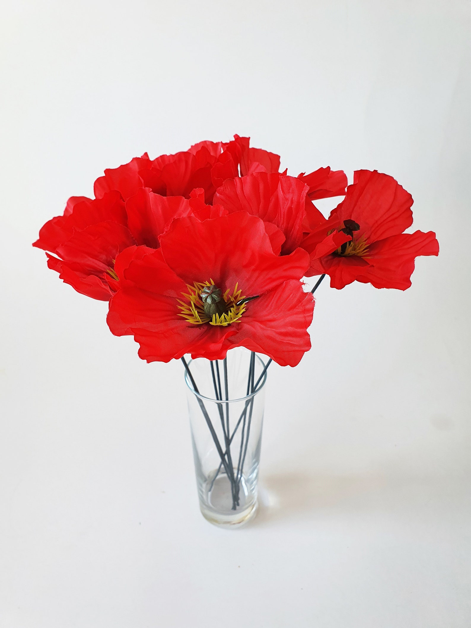 5 Red Poppies Artificial Flowers Silk Dark Red Poppy Flower - Etsy