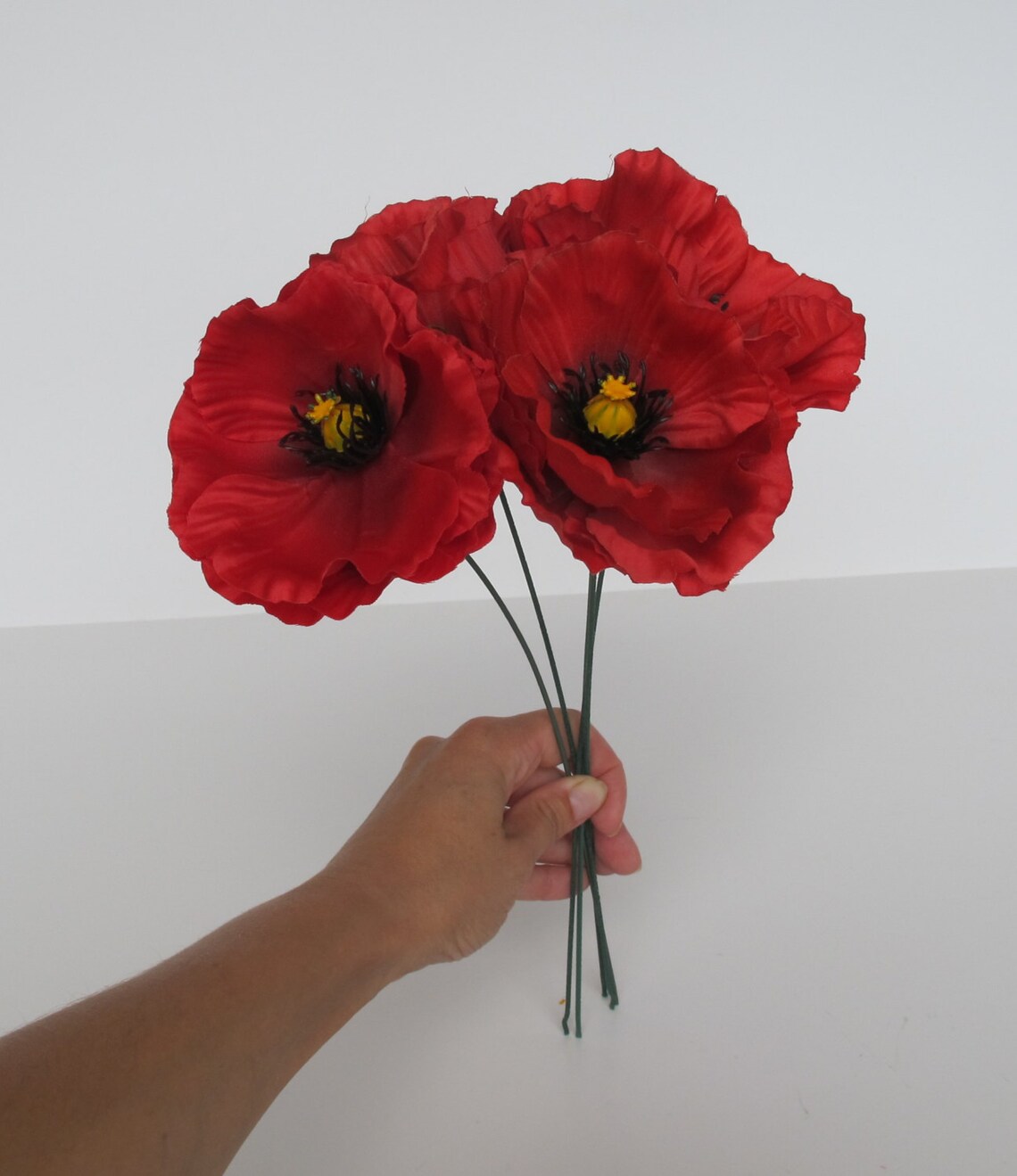 3 Red Poppies Artificial Flowers Silk Poppy 4.3 Flower - Etsy