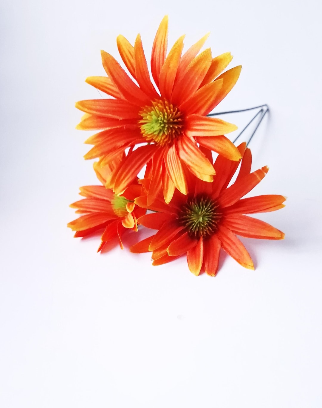3 Orange Coneflower Heads - Echinacea Artificial Flowers Silk Garden ...