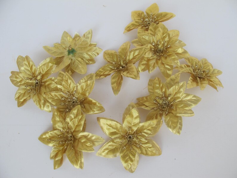 10 Gold Poinsettias Artificial Mini Flowers Gold Color Flower | Etsy