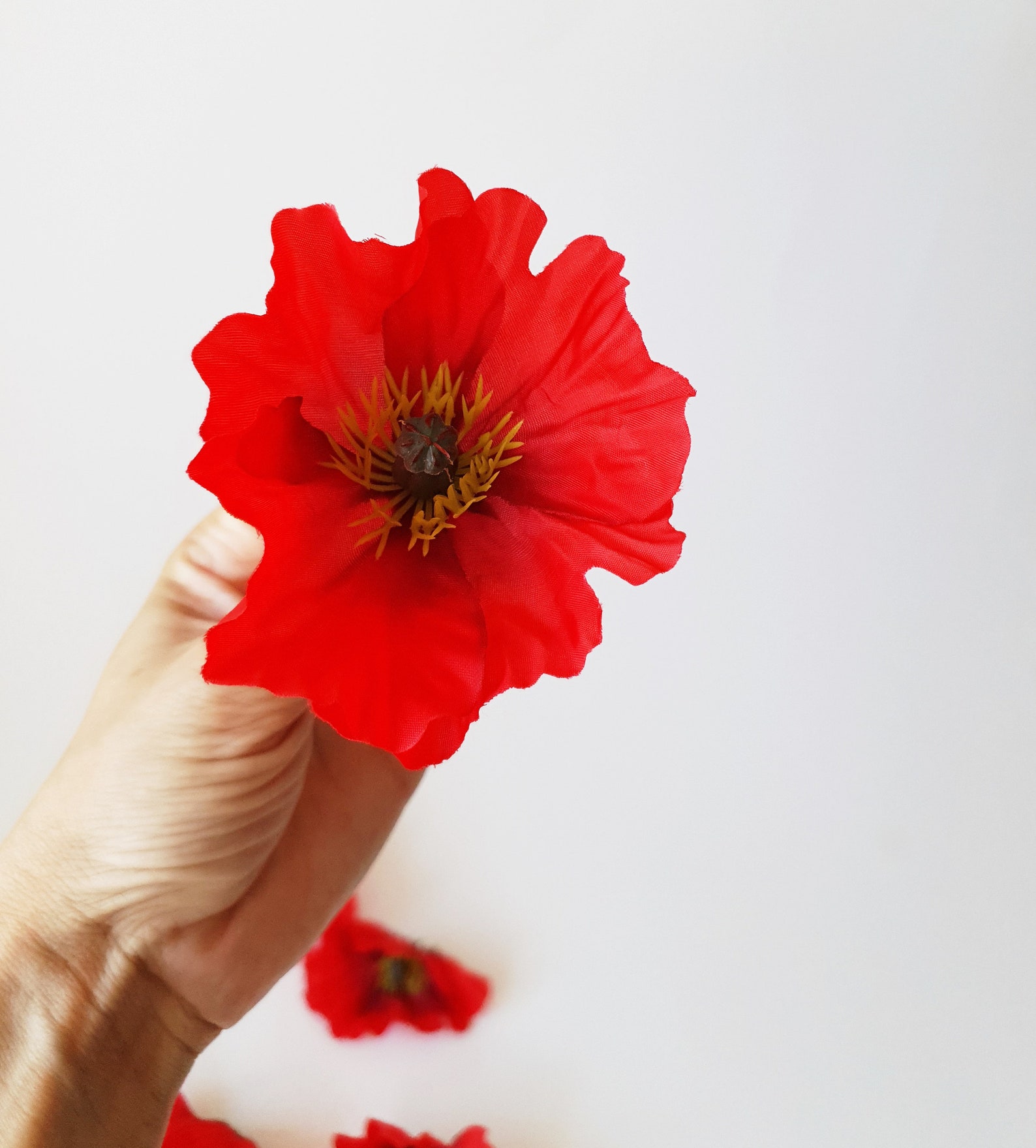 5 Red Poppies Artificial Flowers Silk Dark Red Poppy Flower - Etsy