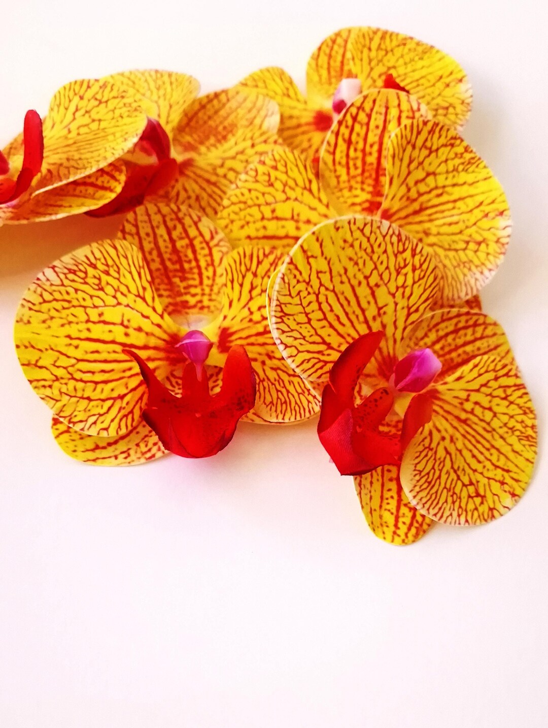 5 Latex Yellow Red Orchids, Silk Latex Orchid, Artificial Flowers ...