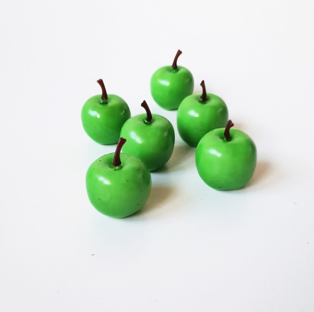 5 Green Artificial Apples, Foam Faux Fake Fruit, Food, Miniature Dolls ...