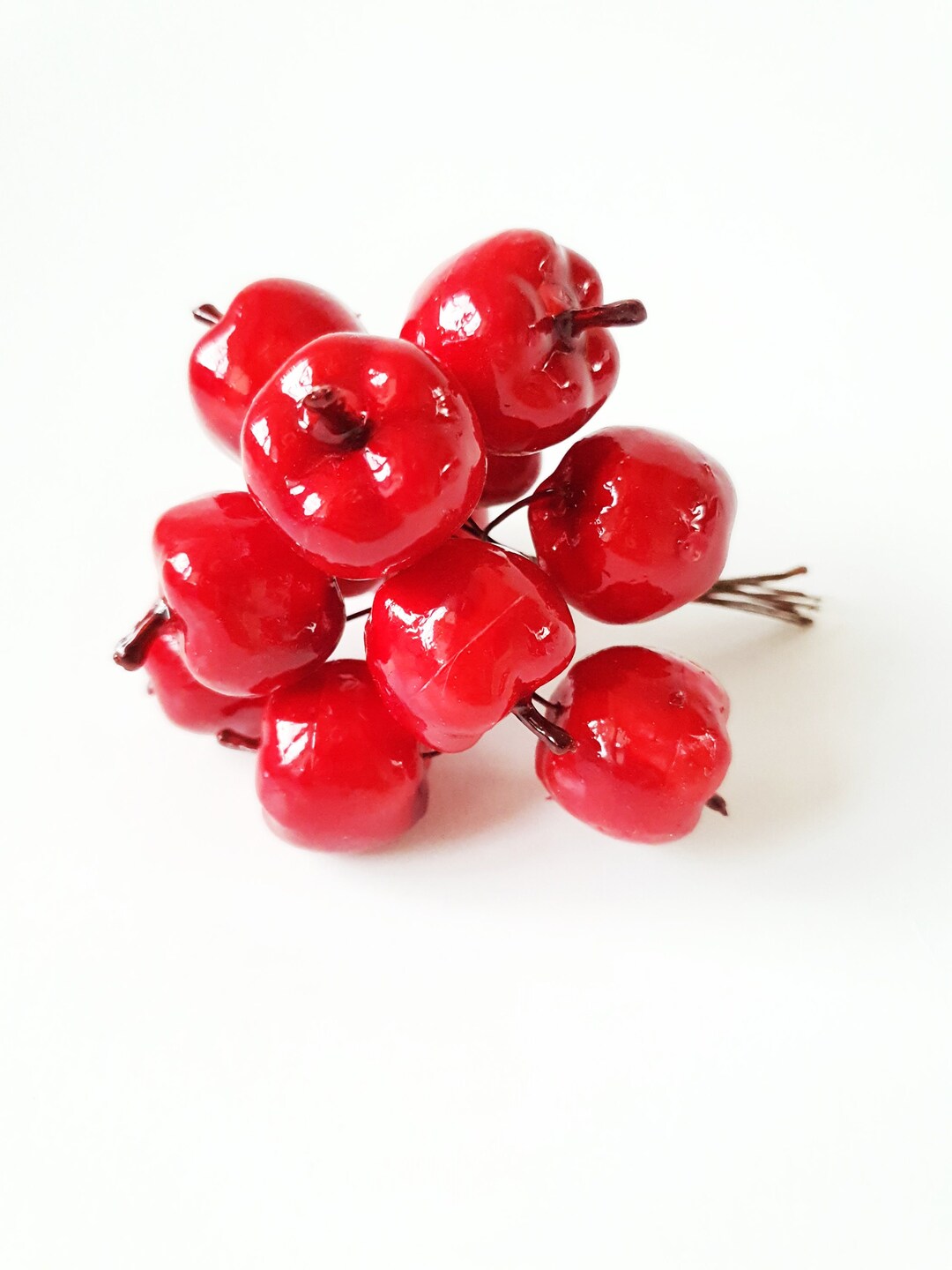 12 Dark Red Mini Apples, Artificial Decorative Apple Bunch, Foam Faux ...