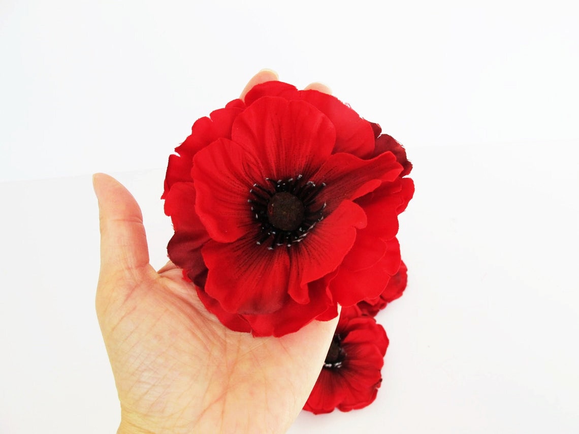 3 Red Poppies Artificial Flowers Silk Dark Red Poppy 4 - Etsy