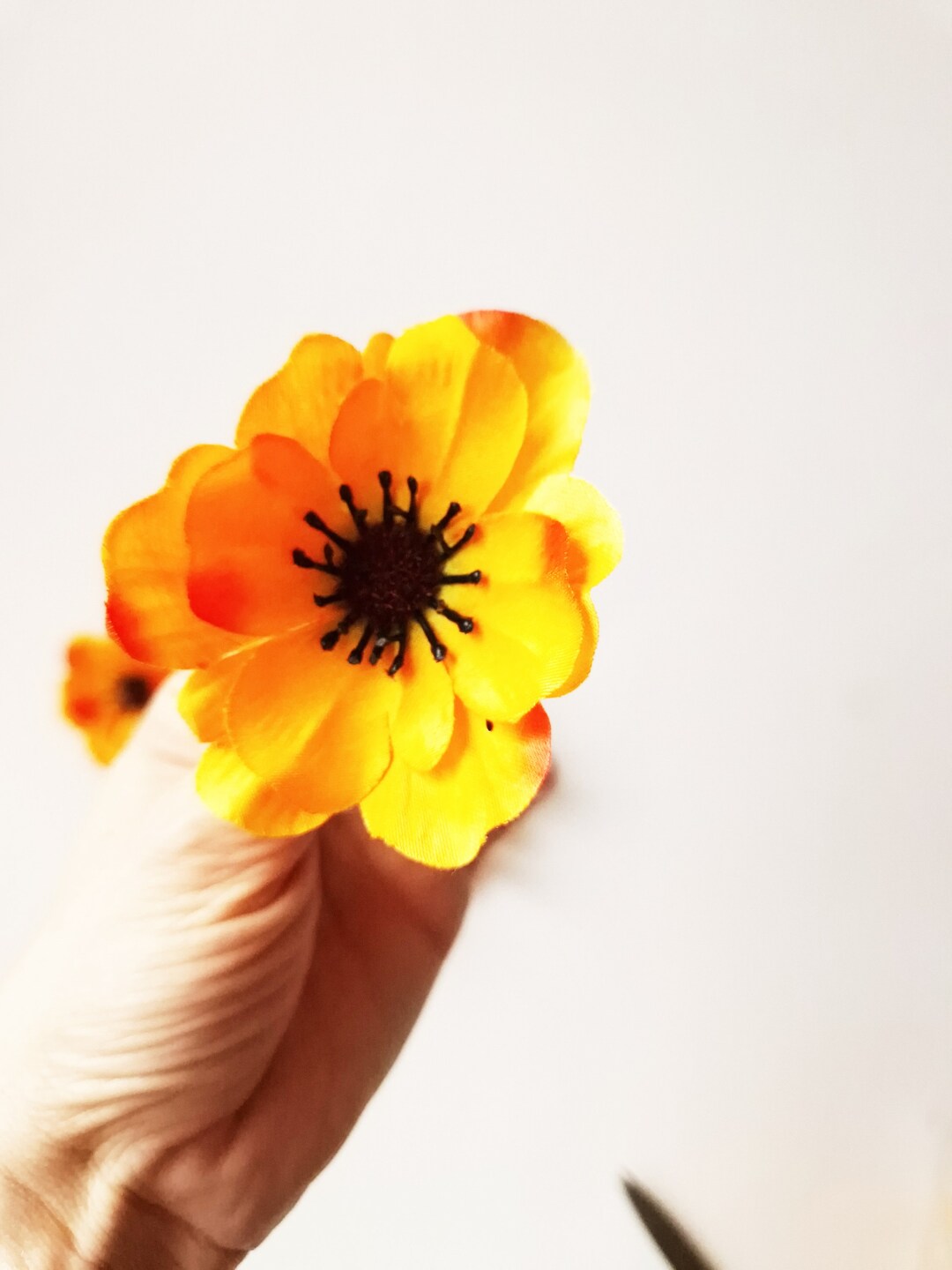 5 Mini Yellow Orange Anemones Artificial Poppy Anemone Silk Flowers ...