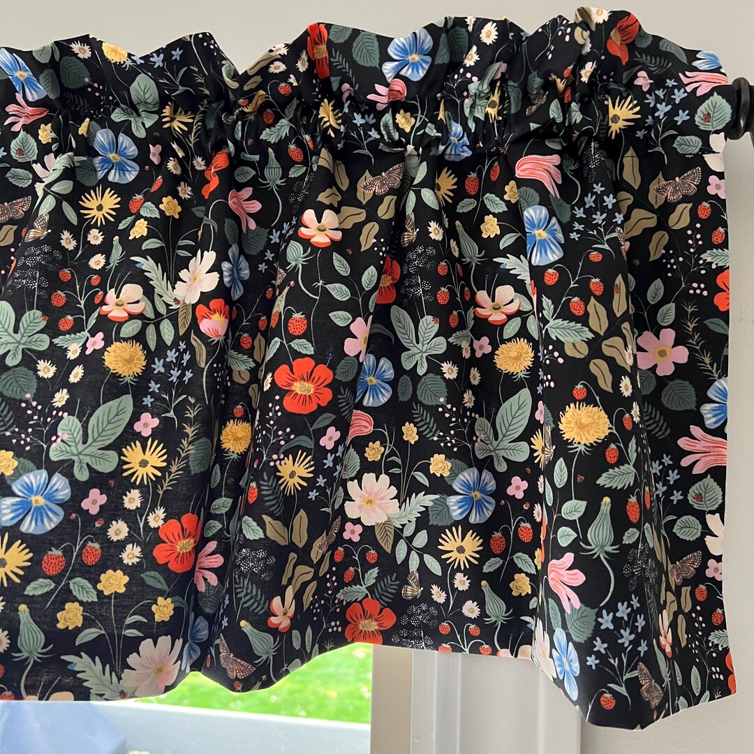 Rifle Paper Co. Strawberry Fields in Black, Window Valance - Etsy