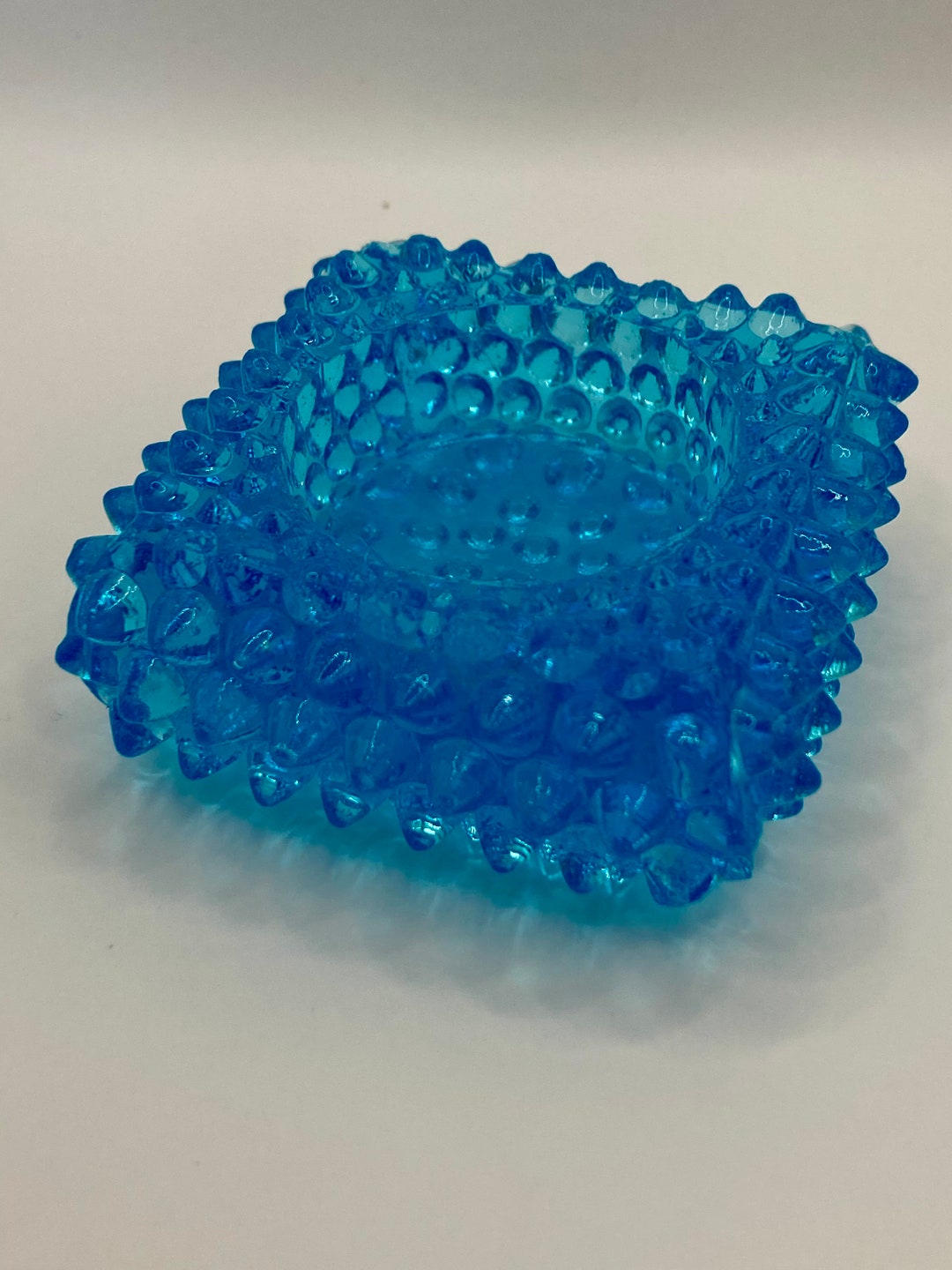 Vintage Fenton Square Hobnail Aqua Blue Trinket/ring/salt Dish Votive ...