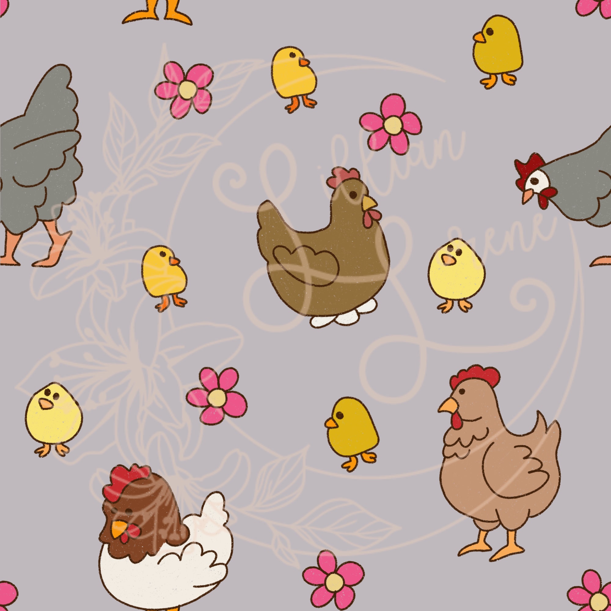 Seamless Pattern Chickens PNG - Etsy