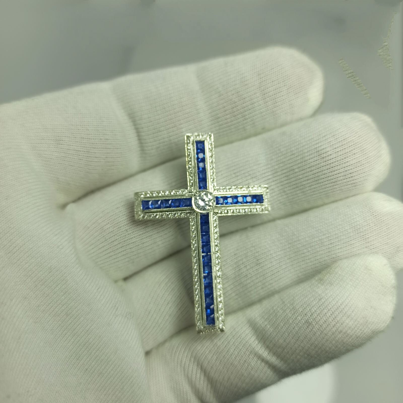 Sapphire Cross. Princess Cut Sapphire Pendant Cross Necklace - Etsy UK