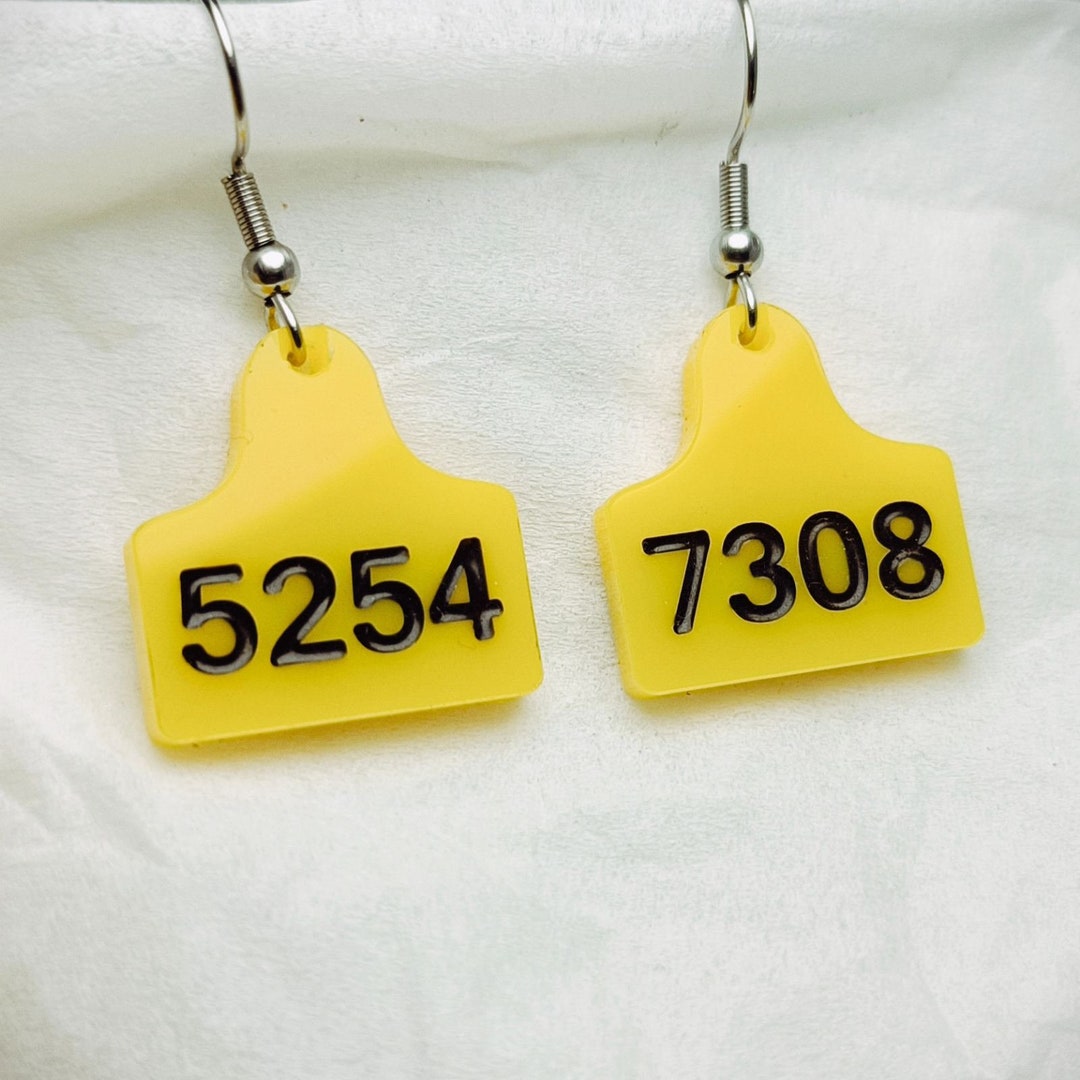 Cow Numbers Tags Earrings Yellow - Etsy
