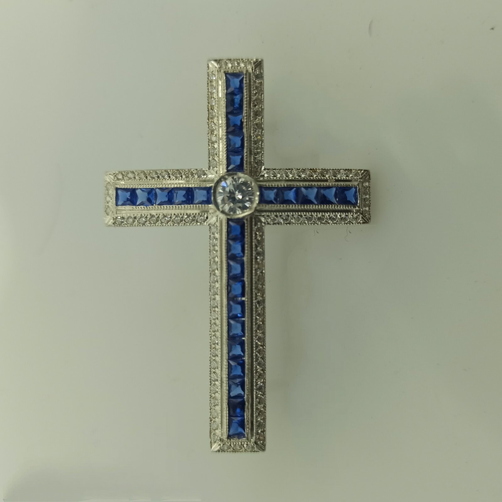 Sapphire Cross. Princess Cut Sapphire Pendant Cross Necklace - Etsy UK