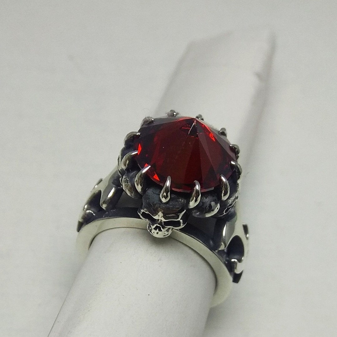 Skull Rings for Women Red Gemstone Ring Sterling Silver Garnet Jewelry ...