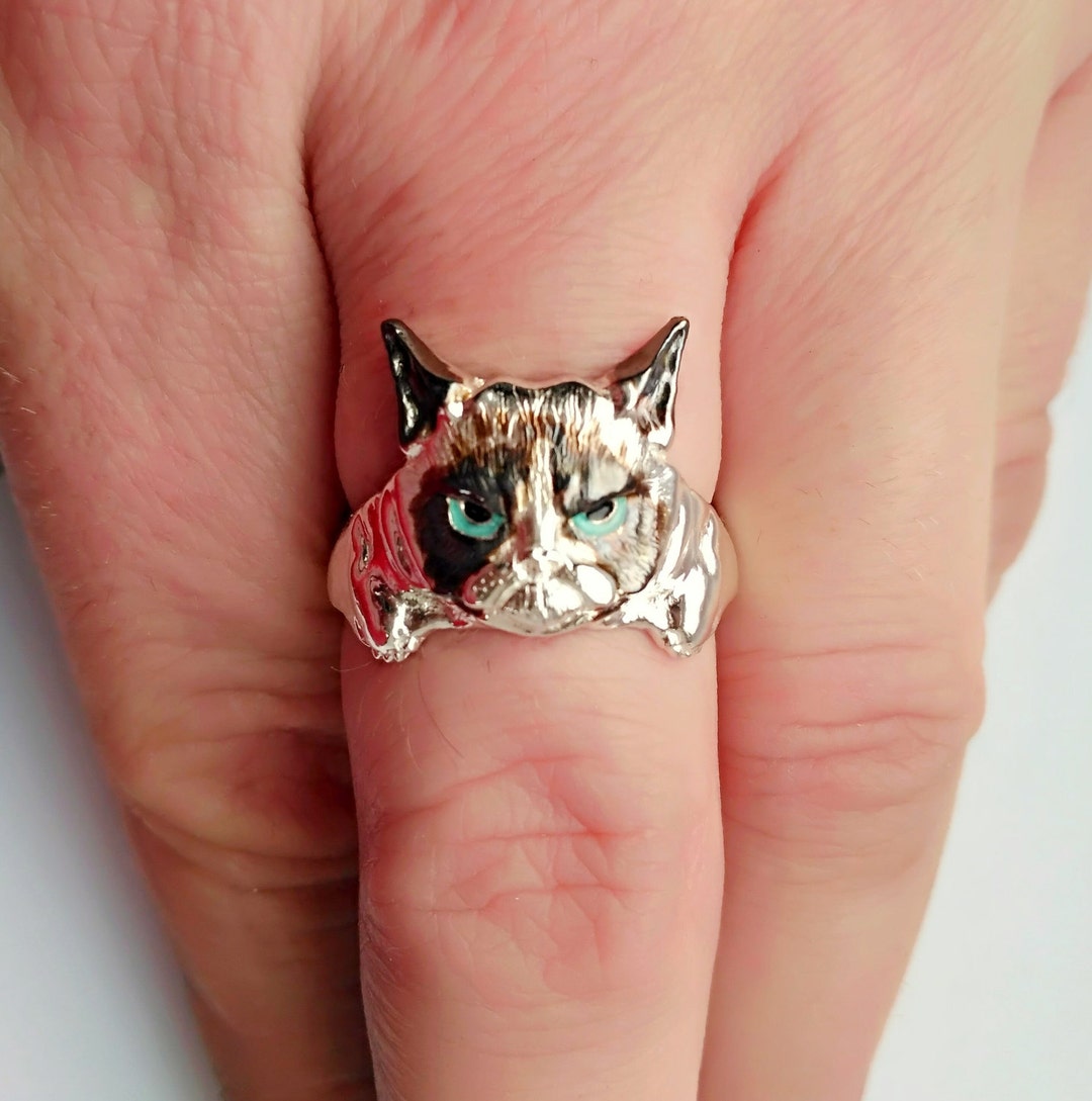 Cat Ring Silver 925 Jewellery. Grumpy Cat Handmade Ring. Silver Cat ...