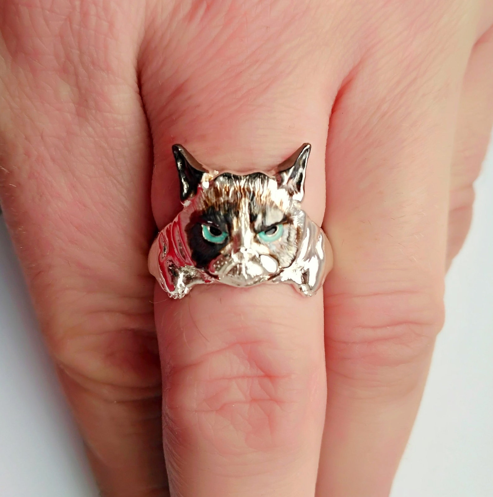 Cat Ring Silver 925 Jewellery. Grumpy Cat. Handmade Ring. - Etsy