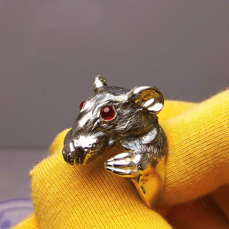Rat Ring. Silver Gift Jewelry Zodiac Stones Garnet Sterling Silver ...