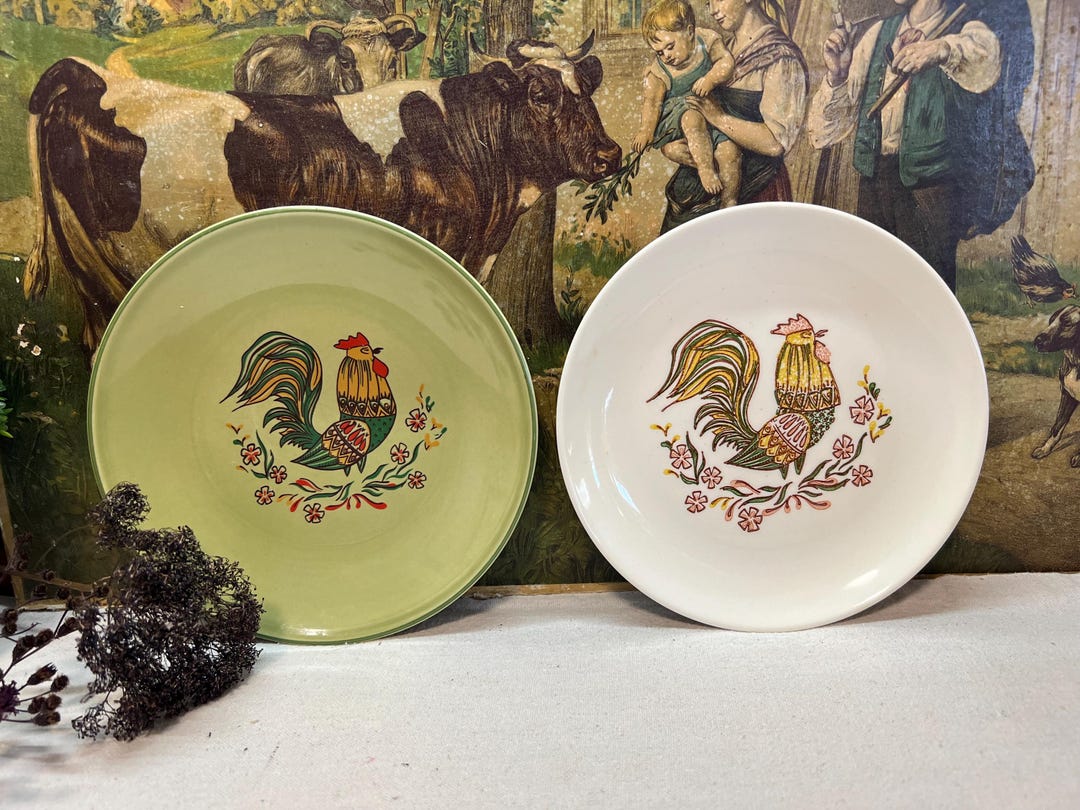 Taylor Smith Taylor Rooster Plates Set of Two Wall Decor - Etsy