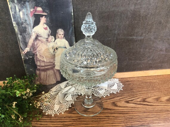 Indiana Glass Diamond Pattern Preserve Stand Candy Dish | Etsy