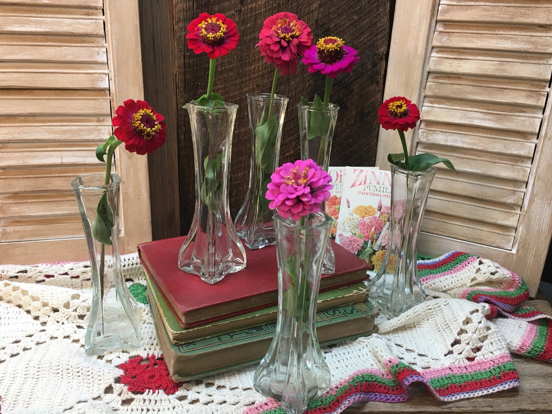 Glass Vase Set Clear Square Design Set of Six - Etsy