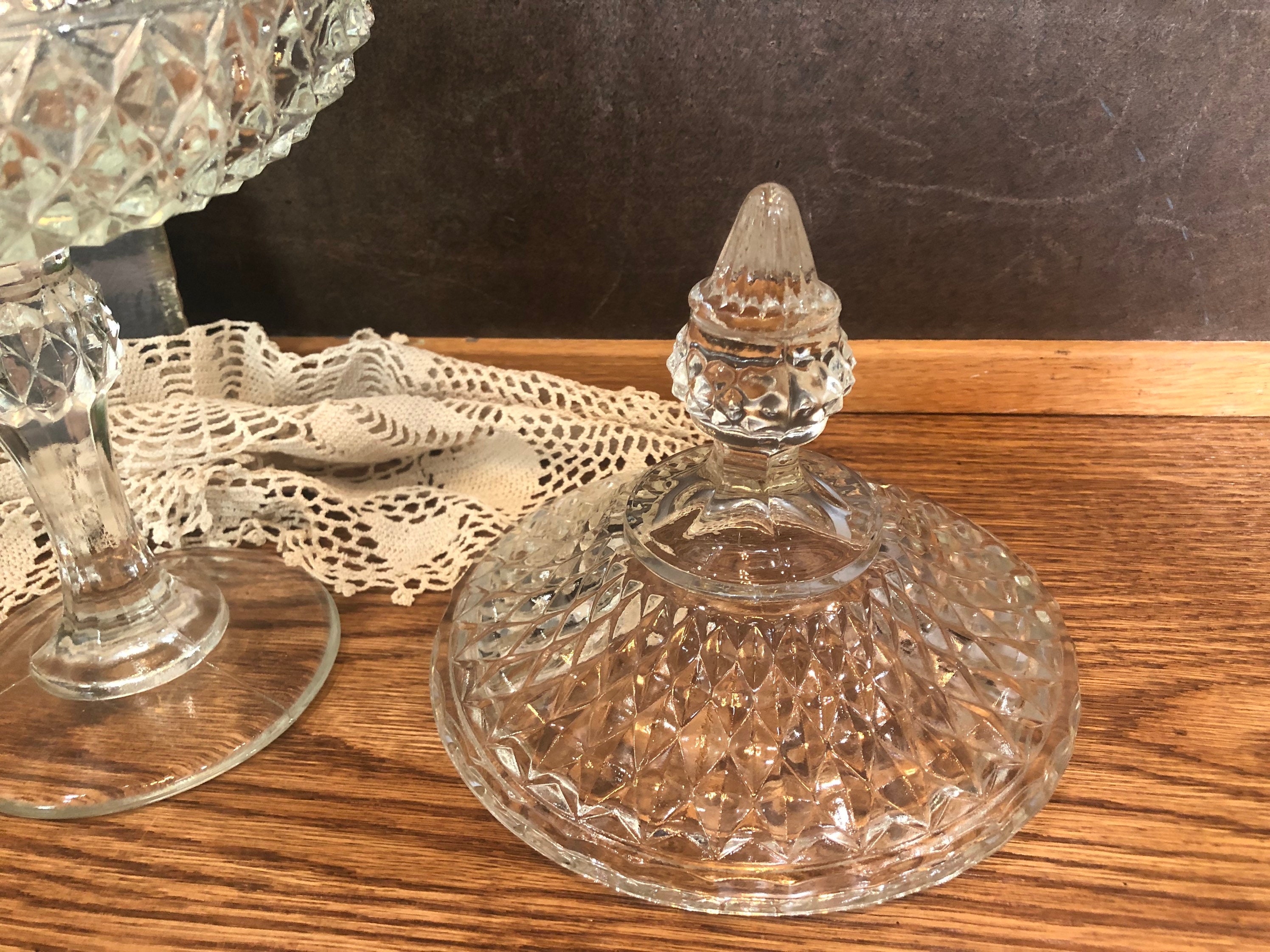 Indiana Glass Diamond Pattern Preserve Stand Candy Dish | Etsy