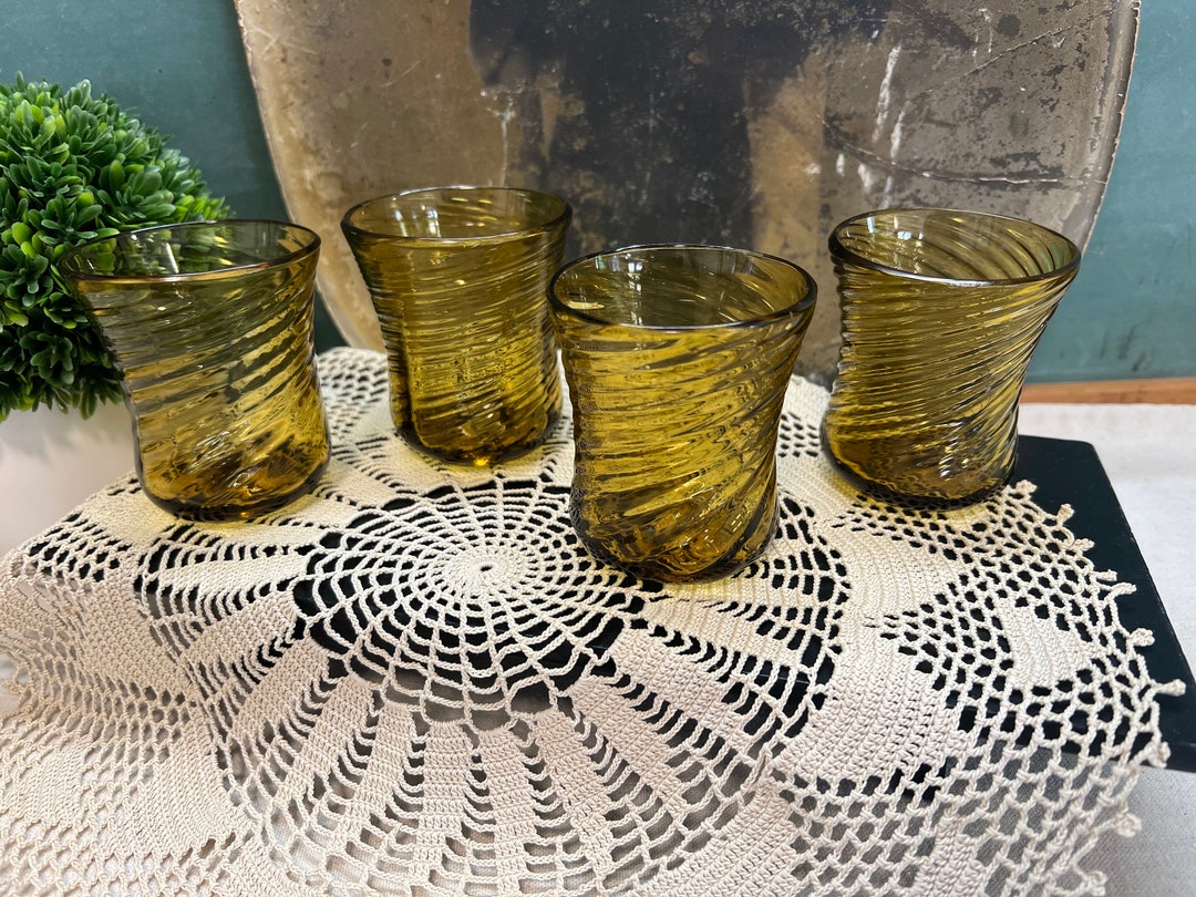Hand Blown Swirl Pattern Amber Glass Juice Glasses Set of Four - Etsy