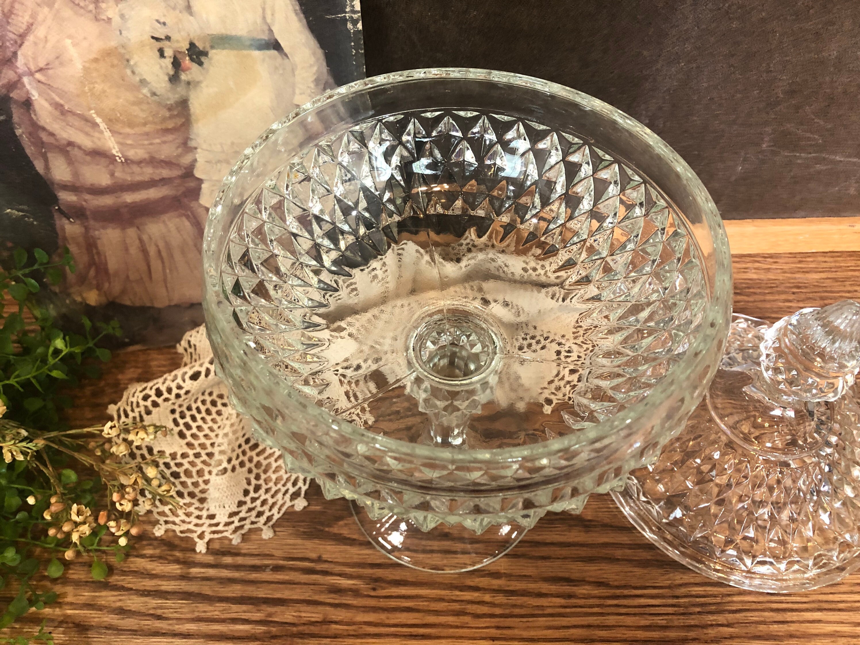 Indiana Glass Diamond Pattern Preserve Stand Candy Dish | Etsy