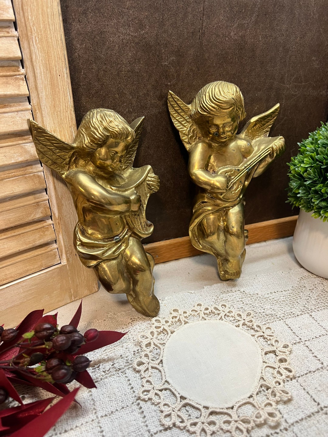 Solid Brass Angels Musical Instrument Wall Decor - Etsy