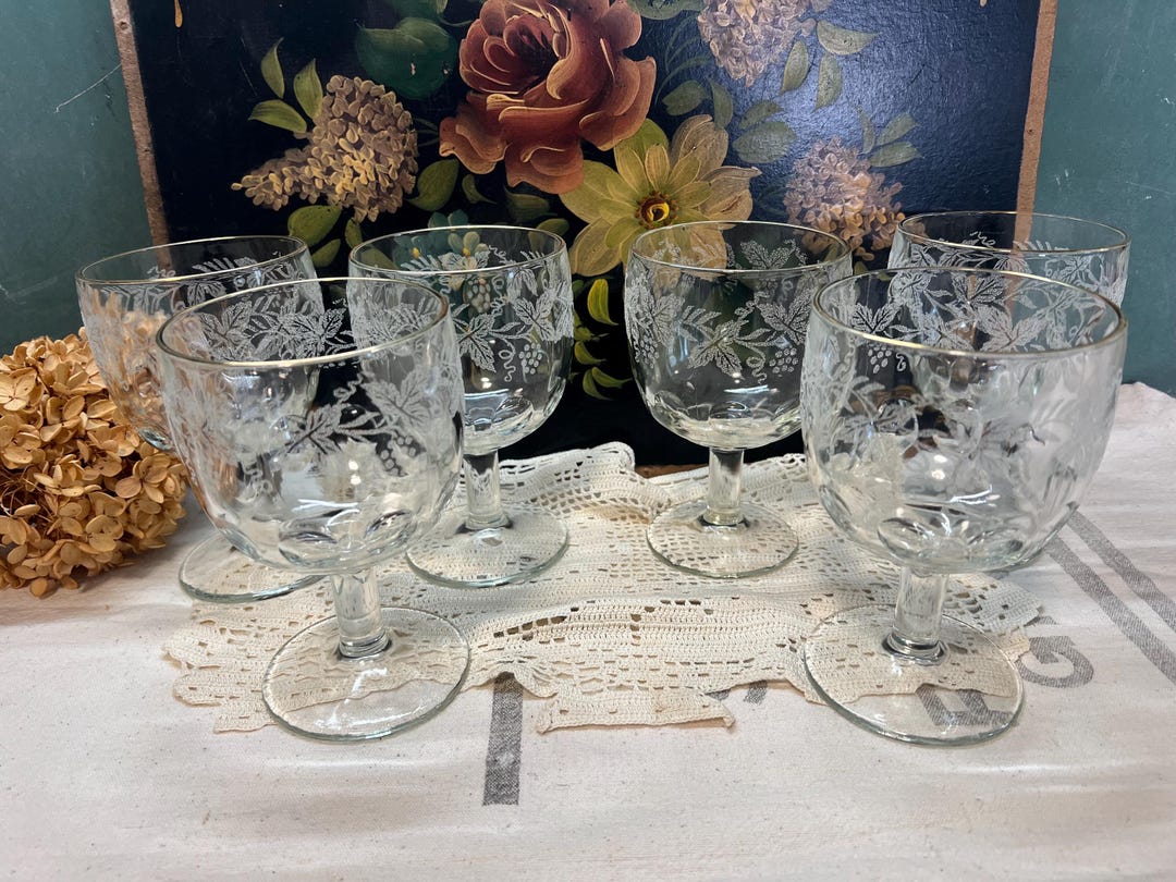 Bartlett Collins Thumbprint Goblets Grape Etched Set of Six - Etsy
